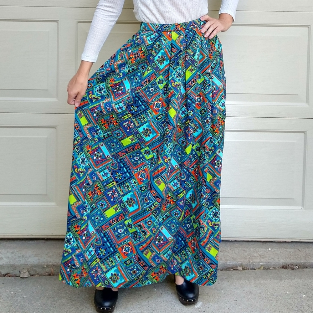 1970's Bright Maxi Skirt 70's Vintage M - Gem